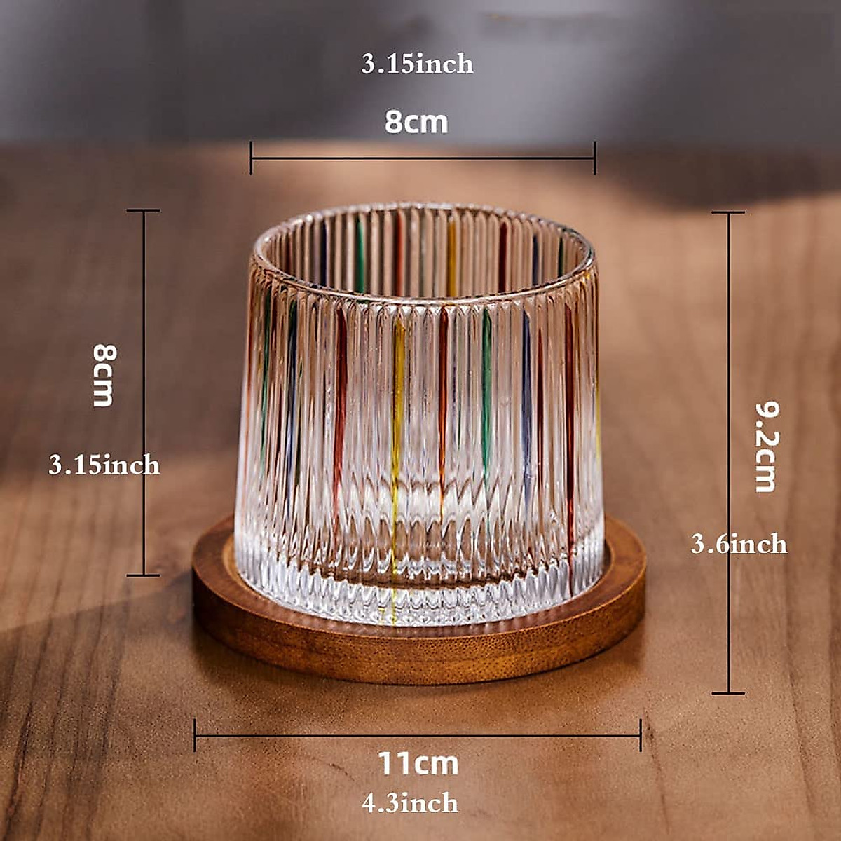 Jarler Wine Glass Crystal Whiskey Glasses Spinning Rocks Glasses with Rotatable Coaster, 9.2 Oz Hand Painted Colorful Old Fashioned Glass, Bar Tequila Glasses (Stripes, 1)