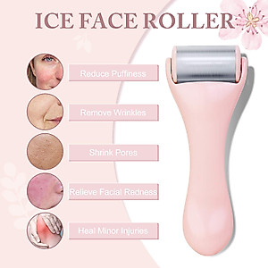 Ice Roller for Face and Eye 2 Pcs,Face Roller Skin Care for Puffiness,Migraine,Pain Relief,Eye Roller For Puffy Eyes Dark Circles,Stainless Steel Facial Roller (Pink)