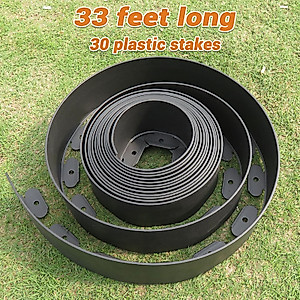 Tall Wall Landscape Edging, Lawn Edging and Landscape Border - No Dig Flower Bed Border Plastic Garden Edging - Rubber Landscape Edging (Plastic Stakes, Black-33feet)