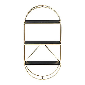 Main + Mesa Wood and Gold Oval Wall Shelf