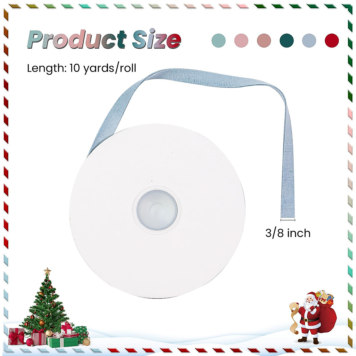 Dusty Blue Double Faced Velvet Ribbon 3/8 Inch, 10 Yards Velvet Craft Ribbons for Christmas Wreath Decoration Gift Wrapping Handmade Craft Bow Making