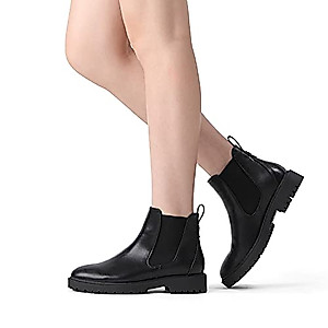 DREAM PAIRS Women's Low Heel Chelsea Ankle Boots Fashion Slip On Elastic Fall Booties Shoes,Size 8,BLACK/PU,DAB213