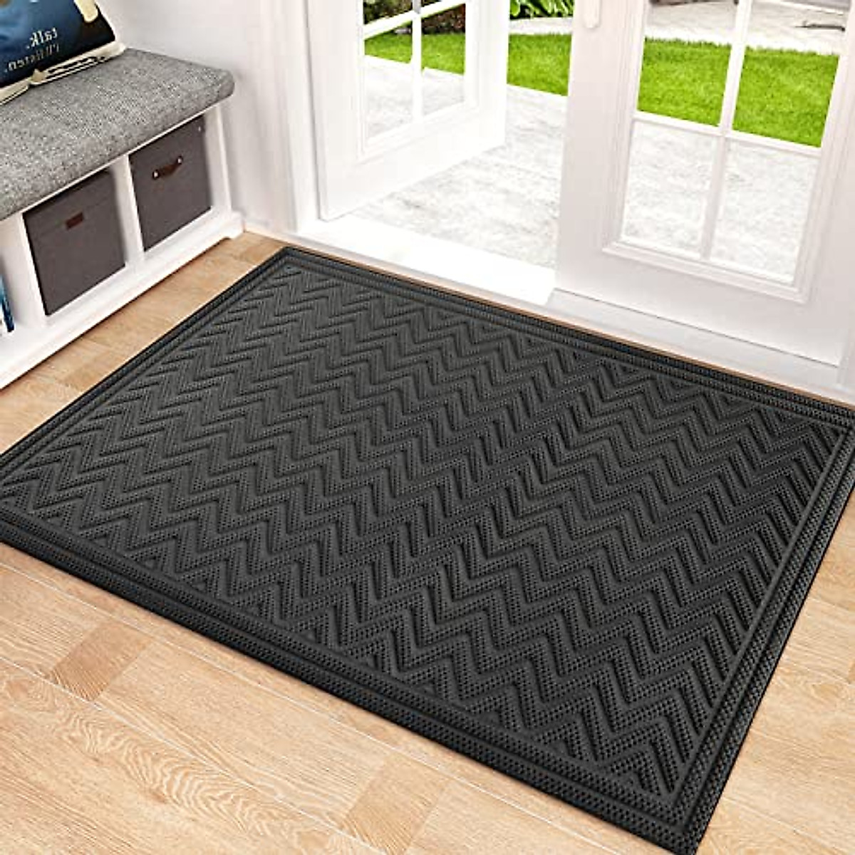 Mibao Welcome Mats Outdoor - Entryway Mat - Door Mats Outdoor, Outdoor Rubber Mats, Doormat Outdoor Indoor Entrance, Large Front Door Mat, Skid Resistant Durable, 24" x 36", Gray