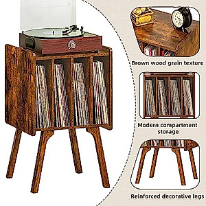 LELELINKY Record Player Stand, Brown Record Storage Table with 4 Cabinet Up to 100 Albums (Patented)