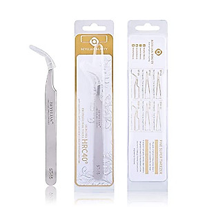 BEYELIAN Eyelash Extension Tweezers, Professional Lash Tweezers for Make Fans Volume Lashes, Curved Tip Stainless Steel Tweezers ST-15