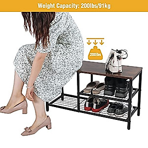ALUPOM Shoe Bench Rack,32 Inch Narrow Shoe Rack with Shelf,3-Tier Steel Storage Bench for Entryway,Living Room,Foyer