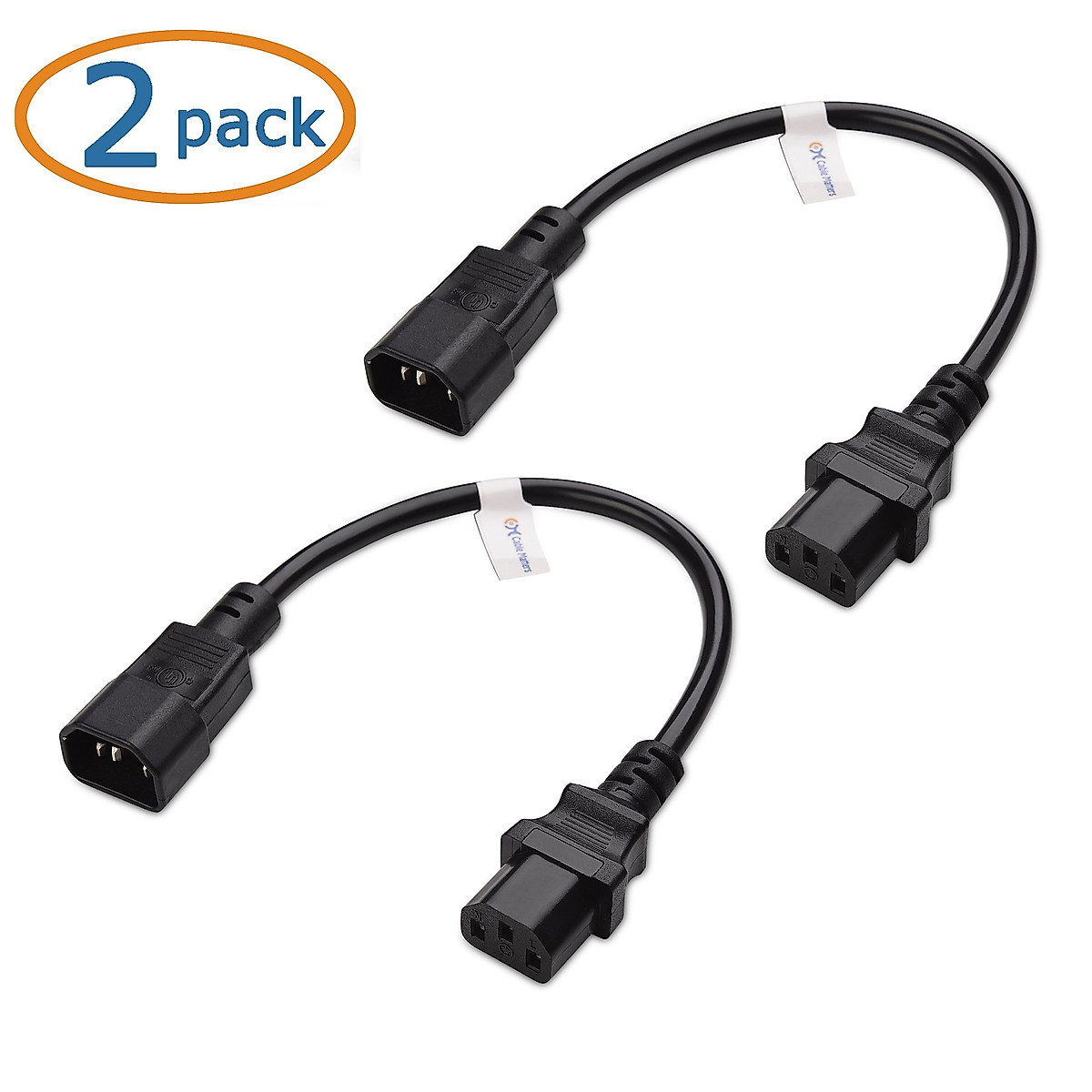 Cable Matters 2-Pack Short Computer to PDU Power Extension Cord, Power Extension Cable 1 ft (IEC C14 to IEC C13 PDU Power Cord)