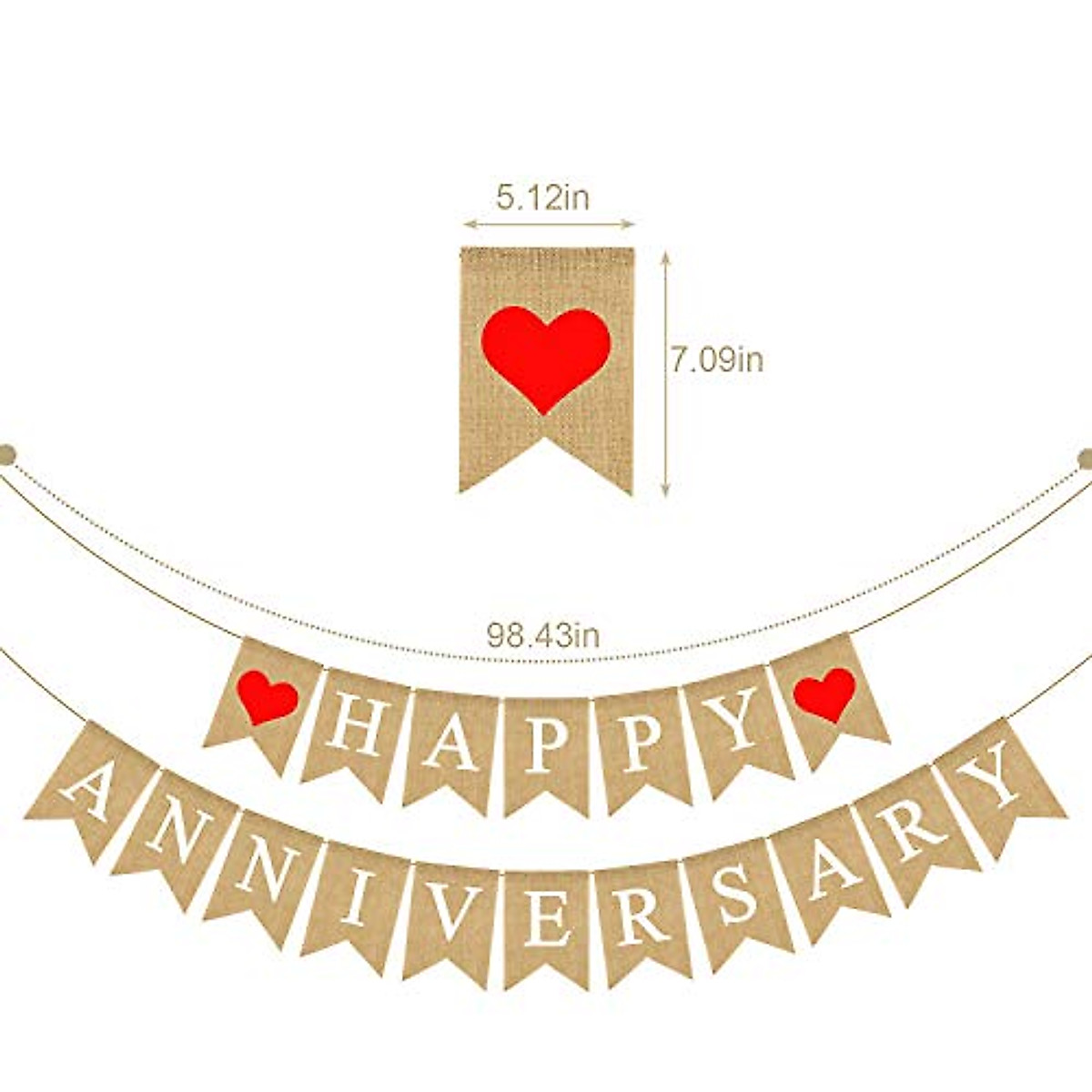 Jute Burlap Happy Anniversary Banner Party Bunting Garland Decoration Supply