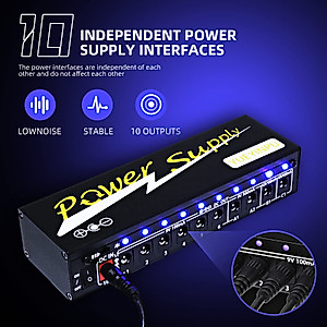Yueyinpu Power Supply for Guitar Effect Pedals 10 Isolated DC Output 9V/12V/18V for Effect Pedal with Separate Short-Circuit Protection
