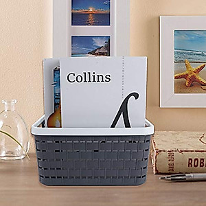 5Pack Plastic Storage Basket Dark Gray, Desktop Weave Baskets with Handle, Portable Bathroom Open Storage Bin, Small Plastic Containers Shelf Brackets for Shelves Countertop Kitchen Cabinet Office