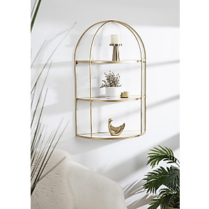 Kate and Laurel Freade Modern 3 Tier Shelf, 22 x 8 x 32, White and Gold, Decorative Glam Shelf for Storage and Display