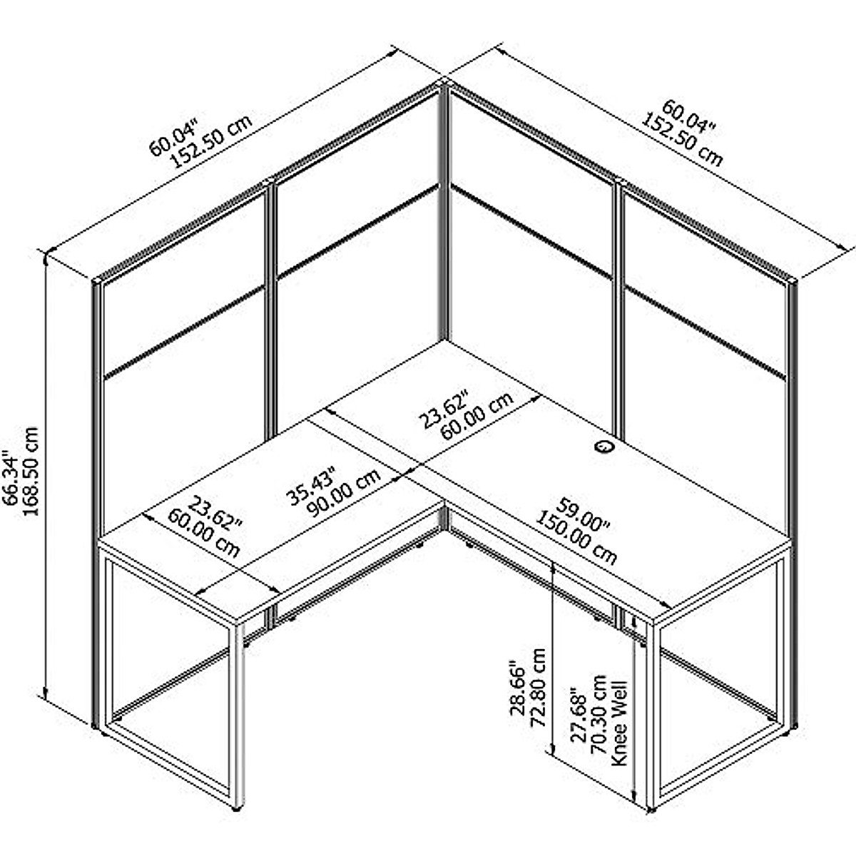 Bush Business Furniture Easy Office L Shaped Cubicle Desk Workstation, 60W x 66H, Pure White