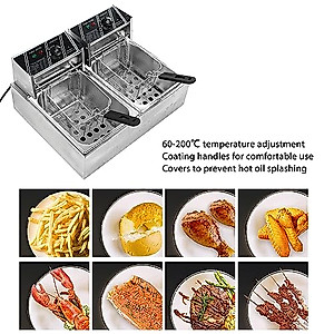 Dual Tank Electric Fryer, Professional Stainless Steel Electric Deep Fryer Dual Basket French Fry Countertop Frying Machine with Adjustable Temperature for Home Kitchen