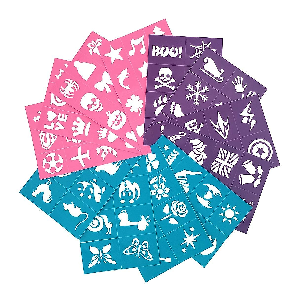 Lystin Face & Body Paint Stencils Kit for Kids (200 Pieces) - Soft, Reusable and Easy to Stick Down - Tattoo Stencils, Glitter Temporary Tattoos for Kids School Carnival Birthdays Halloween Christmas