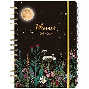 2024-2025 Planner - Planner/Calendar 2024-2025, July 2024 - June 2025, 2024-2025 Planner Weekly and Monthly with Tabs, 6.4" x 8.5", Hardcover with Back Pocket + Thick Paper - Moonlight Floral