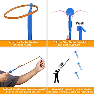 Habelyi 25PCS Amazing Led Light Arrow Flying Toy for Kids Party Fun Gift Elastic Slingshot Flying Copters Birthdays Day Summer Outdoor Game