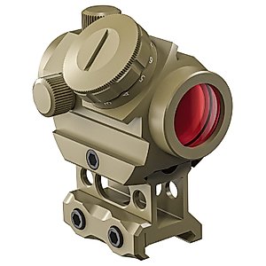 PINTY Red Dot Sight, Micro Reflex Sight 4 MOA Rifle Scope with 1 Inch Riser Mount 11 Brightness Levels Battery QD Mount for Picatinny and Weaver Rail Mounts on Pistols Rifles Long Guns More, Khaki