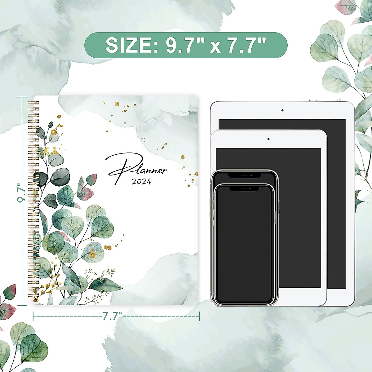 2024 Planner - 2024 Weekly Monthly Planner from Jan. 2024 to Dec. 2024, 9.7"x 7.7", 2024 Calendar Monthly planner with Printed Tabs + Monthly and Weekly Pages, 2024 Calendar 12 Month Planner