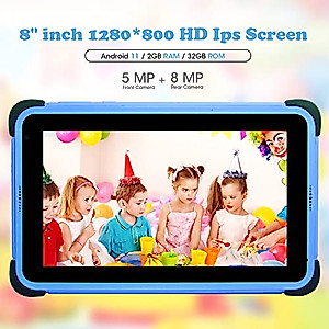 Kids Tablet 8 inch, weelikeit Android 11 Tablets for Kids, 2GB RAM 32GB ROM Children Tablet with AX WiFi6, IPS HD Display,4500 mAh,Kids APP Installed,Parental Control,with Stylus(Blue)
