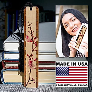 Cherry Blossom Handmade Wooden Bookmark - Made in USA - Also Available Personalized