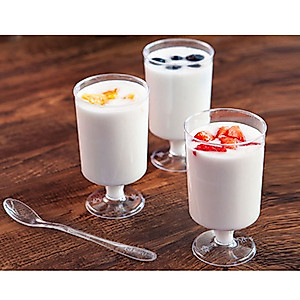 Qixivcom 100ml Tall Mousse Cup 3oz Mini Dessert Cup Round Clear Plastic Parfait Bowl Appetizer Cup, Party Dessert Cold Drink Cup, Clear Wine Glass Afternoon Tea Snack Cup, Party Cup (50 Pack)