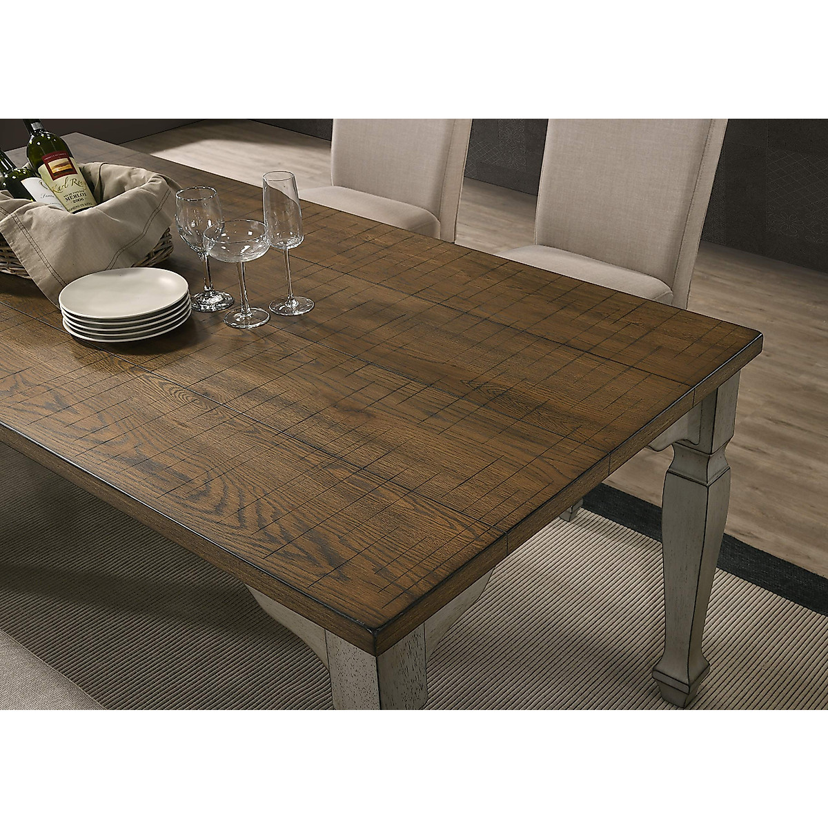 Roundhill Furniture Breda 7-Piece Wood Dining Set, Antique Gray and Dark Oak