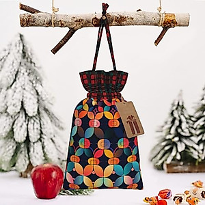Christmas Gift Bags with Drawstring Burlap Gift Bags Abstract Pattern Christmas Linen Bags for Xmas Party Candy Bags with Cards Xmas Reusable Wrapping Bags Christmas Linen Treat Bags for Holiday