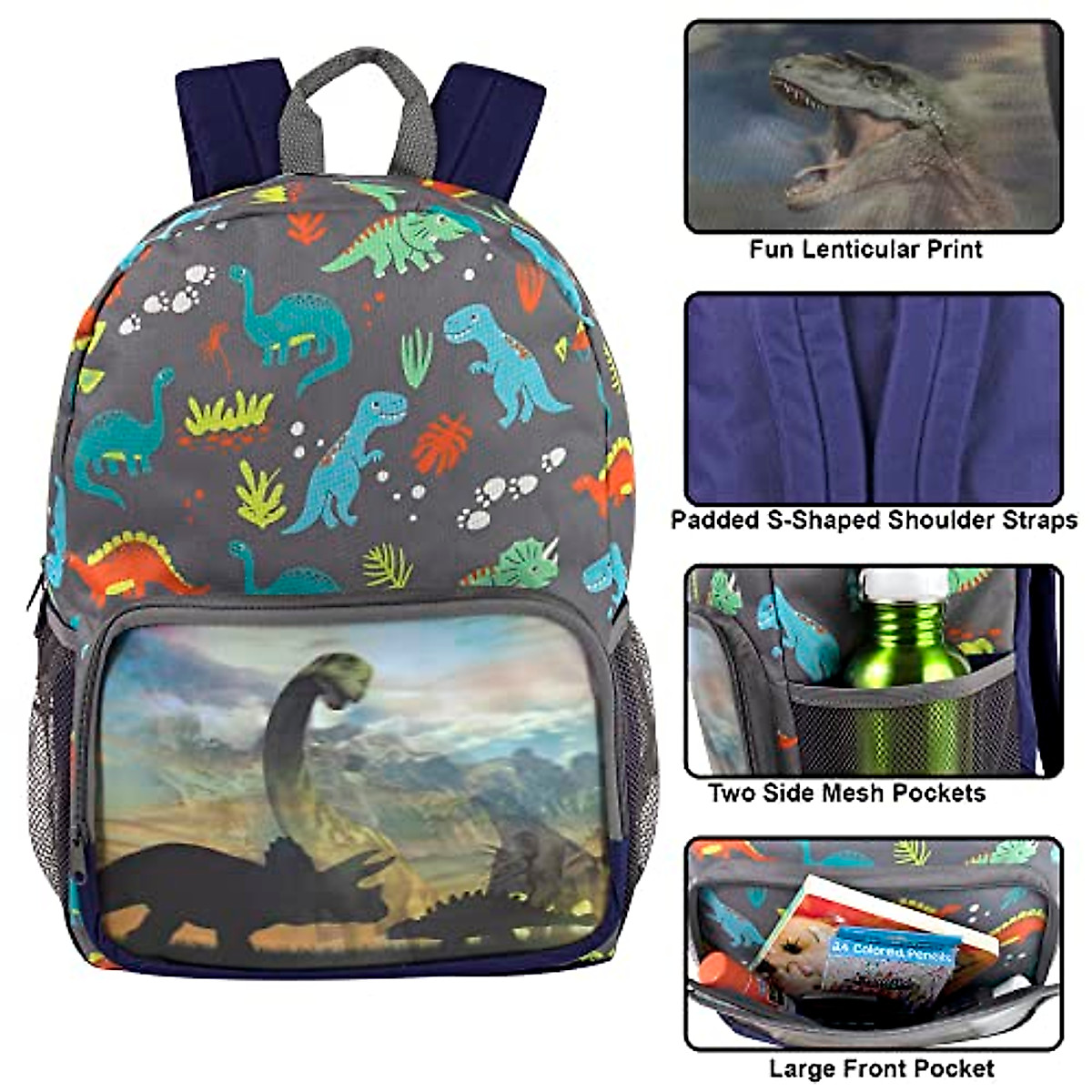 Trail maker Picture Changing Lenticular Dinosaur Backpack for Boys – Elementary and Middle School Hologram Backpack (Dinos 4)