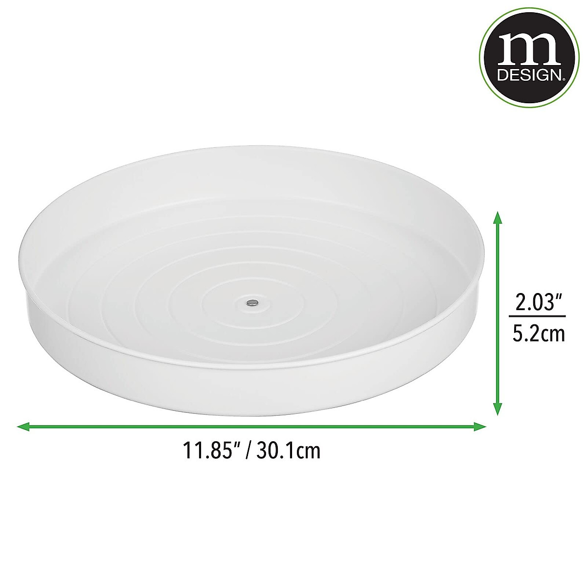 mDesign Rustic Lazy Susan Turntable Metal Spinner Tray - Kitchen Cabinet, Pantry, Fridge, Cupboards, or Counter Organizing, Fully Rotating Organizer for Food, Spices, and Condiments, 12" Round, White