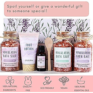 Pink Himalayan Bath Salt Gift Set - Body Foot Spa Kit with Rose Essential Oil & Moisturize Foot Lotion, Revitalize and Soothe Skin, Foot Care Spa Gift Foot Soak for Women Relaxing Christmas Gifts
