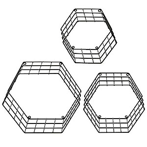 MyGift Black Metal Wall Mounted Crystal Display Shelf, Modern Wire Decorative Floating Shelves for Bedroom Living Room Office, Set of 3