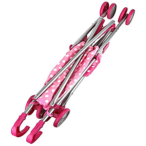 Precious Toys Baby Doll Stroller, Pink & White Polka Dots Baby Stroller for Dolls, Foldable Toy Baby Stroller, Toy Stroller for Baby Dolls, Doll Strollers for Girls 2 Years Old and Older, Toddlers