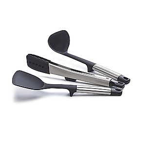 Joseph Joseph Elevate Fusion 3-Piece Silcone Kitchen Utensil Compact Stand, BPA Free, Heat Resistant, Non Stick Utensil Set, Weighted Stainless Steel Handles