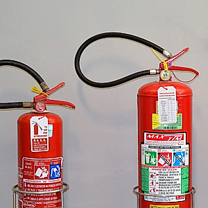 Outus 50 Sets Fire Extinguisher Monthly Inspection Tags 4.2 x 2.1 Inch Fire Extinguisher Record Labels with Adjustable Wire Ties Maintenance Waterproof Tags Recharge and Inspection for Indoor Outdoor