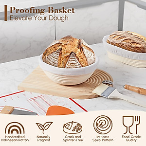 17 Pieces Banneton Bread Proofing Basket Set - 9 inch Round and 10 inch Oval Sourdough Bread Proofing Baskets - A Complete Bread Making Kit, Danish Whisk, Bowl Scraper, Dough Scraper, & Bread Lame