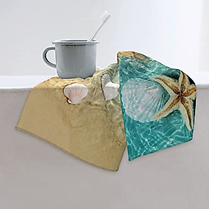 Golosila Soft Absorbent Hand Towel Starfish Seashell on Summer Beach Sea Water Bathroom Decorations Multipurpose Fingertip Towels for Guests, Hand, Face, Gym and Spa, Yoga All Season-27.5 x 16 inches