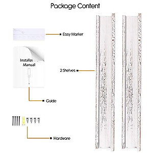 Rustic State Ted Wall Mount Picture Ledge Photo Frame Display - 24 Inch Floating Wood Shelves for Living Room Office Kitchen Bedroom Bathroom Décor Storage - Distressed White - Set of 2