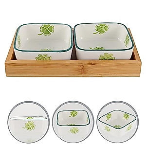 YARDWE Ceramic Snacks Plates Clover Pattern Fruits Nuts Dish St Patricks Day Party Tableware Shamrock Spice Sacue Dish for St Patricks Day Favors