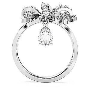 SWAROVSKI Volta Ring, Bow-Inspired Cocktail Ring with Clear Crystals on a Rhodium Finished Setting, Size 6, Part of the Volta Collection