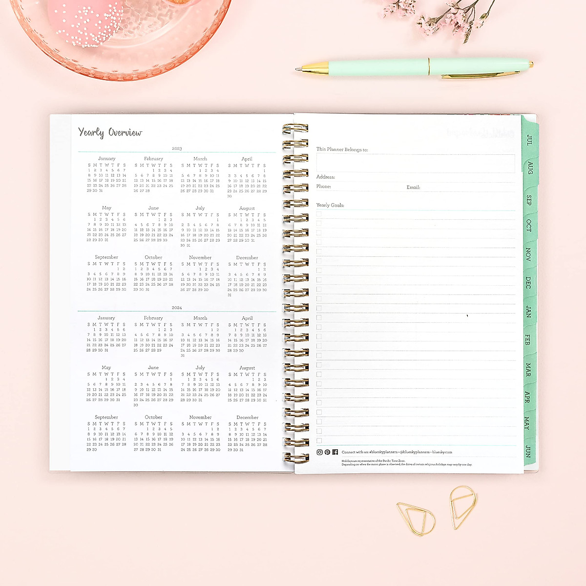 Blue Sky 2023-2024 Academic Year Weekly and Monthly Planner, 5" x 8", Frosted Flexible Cover, Wirebound, Laurel (144724)