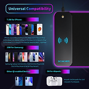 Schkner RGB Gaming Mouse Pad with Wireless Charging 15W, Large Desk Mat 800x300x4mm, 10 Light Modes Keyboard Pad with Non-Slip Rubber Base, Waterproof Mousepad for Gaming PC MacBook Laptop