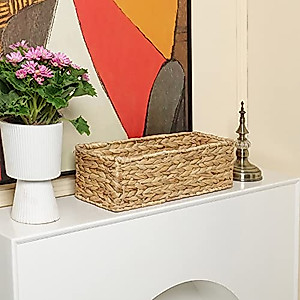 Toilet Paper Basket Natural Woven Bathroom Storage Organizer Basket Wicker Decorative Toilet Roll Holder Tank Basket(Water Hyacinth)