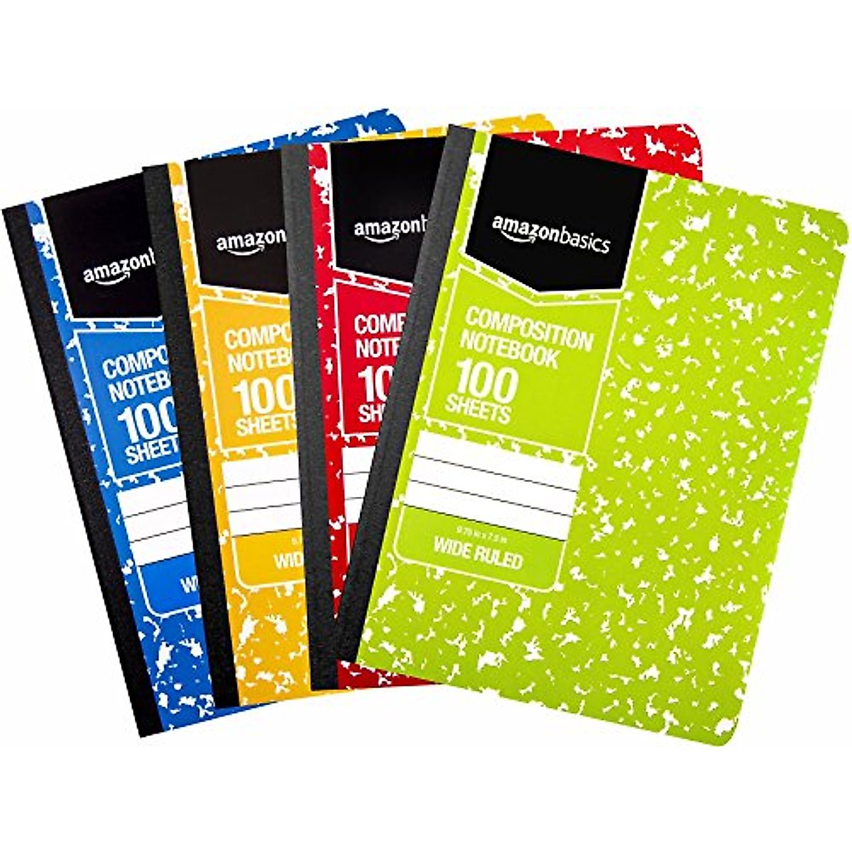 Amazon Basics Wide Ruled Composition Notebook, 100 Sheet, Assorted Marble Colors, 4-Pack