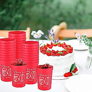 Gejoy 40 Pcs 8 Oz Birthday Cups Plastic Stadium Cups Pink and Gold Birthday Party Favors for Men Women Wedding Anniversary Party Decorations Supplies (50th)