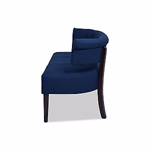 Jennifer Taylor Home Jared Roll Arm Tufted Bench Settee, Midnight Blue Polyester