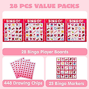 JOYIN 28 Players Valentine's Day Bingo Set, Game Cards for Kids School Classroom Party Supplies, Family Activity