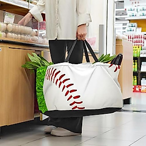 suojapuku Reusable Grocery Bags,Green grass and baseball,Lightweight Recycling Shopping Totes Bag with Handle for Groceries