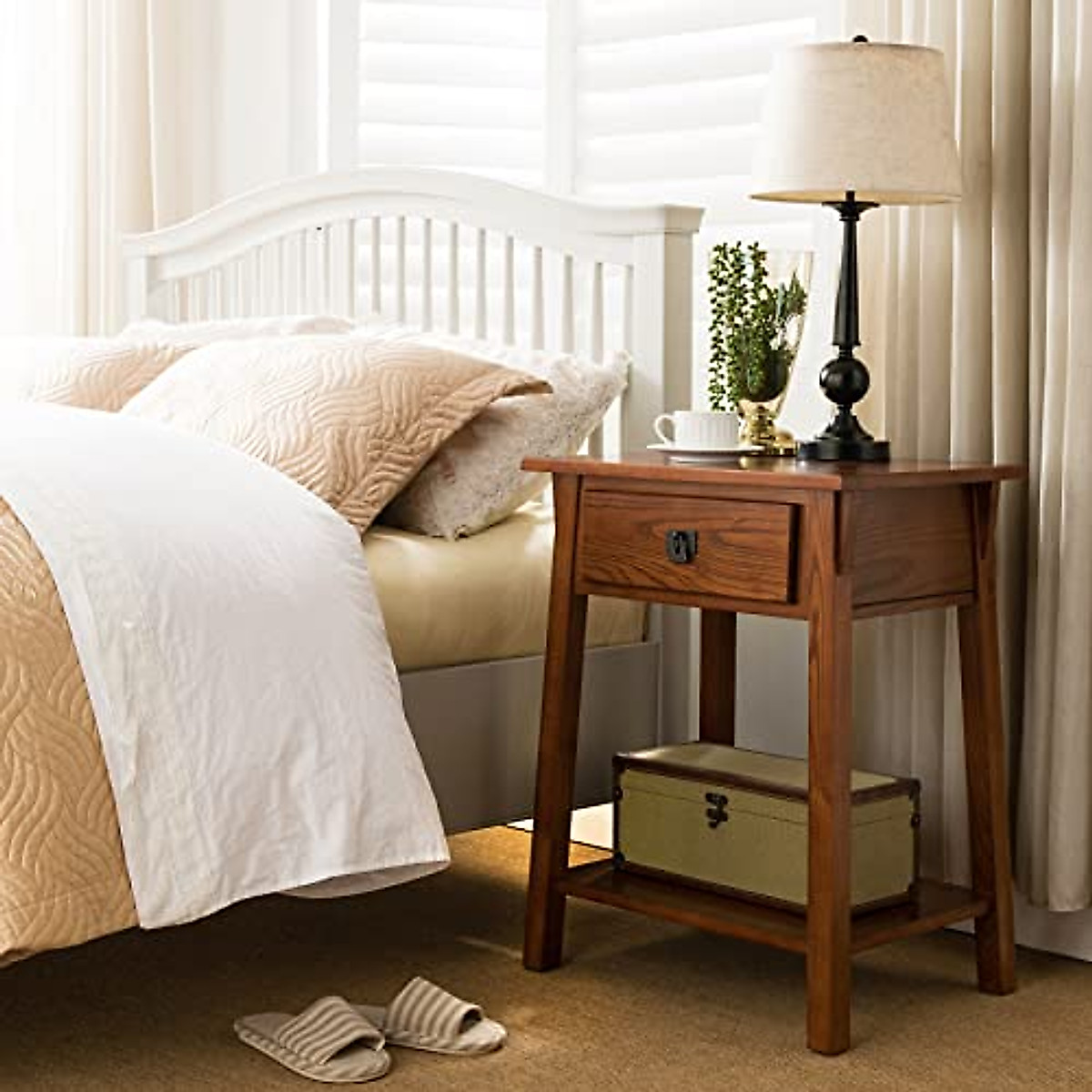 Leick Home Favorite Finds Nightstand Table with Shelf, Russet/Blackened
