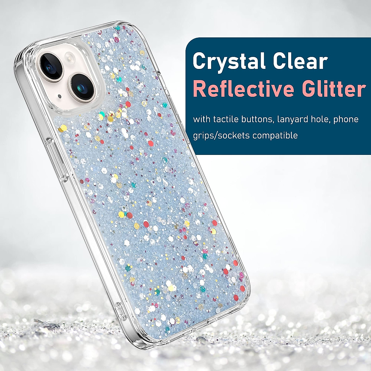 QOVOC Designed for iPhone 13 Mini Case Glitter - Sparkly Protective Phone Case for iPhone 13 Mini 5.4 Inch - Clear/Blue [Endless Memory]