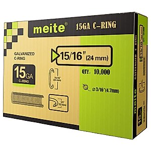 meite SC7 15 Gauge C Ring Staples 3/4" Inner Crown 15/16" (24 mm) Outer Crown Galvanized C Ring Fasteners for C Ring Pliers 10,000 PCS/Box (4 Boxes Pack)